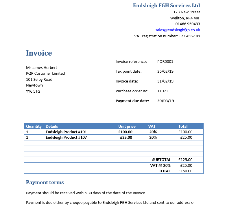 Bank Transfer Invoice Template